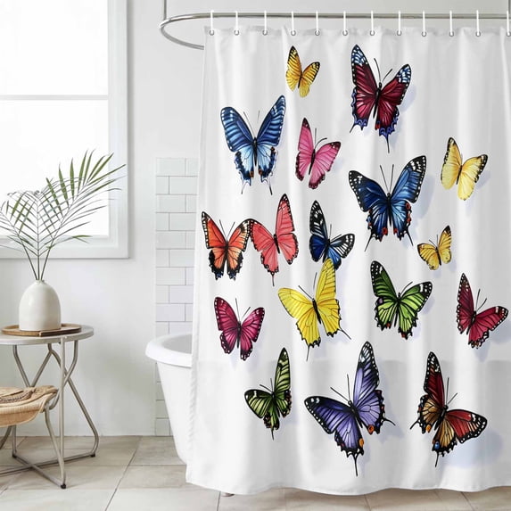 Butterfly Print Waterproof Fabric Shower Curtain, Modern Colorful ...