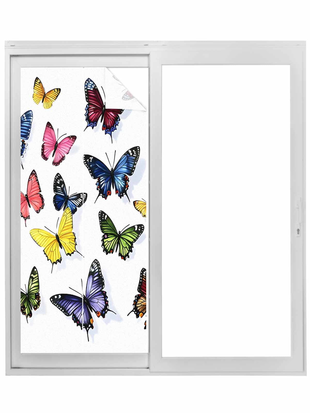 Butterfly Print Window Privacy Film, Modern Colorful Animals Static ...