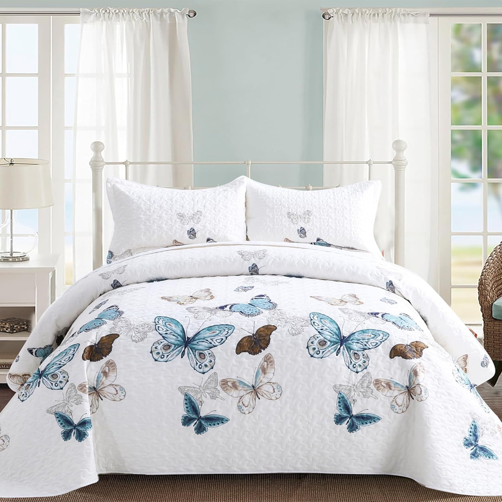 Butterfly Printed Quilt Set: Lightweight Soft Bedspread Ideal for ...