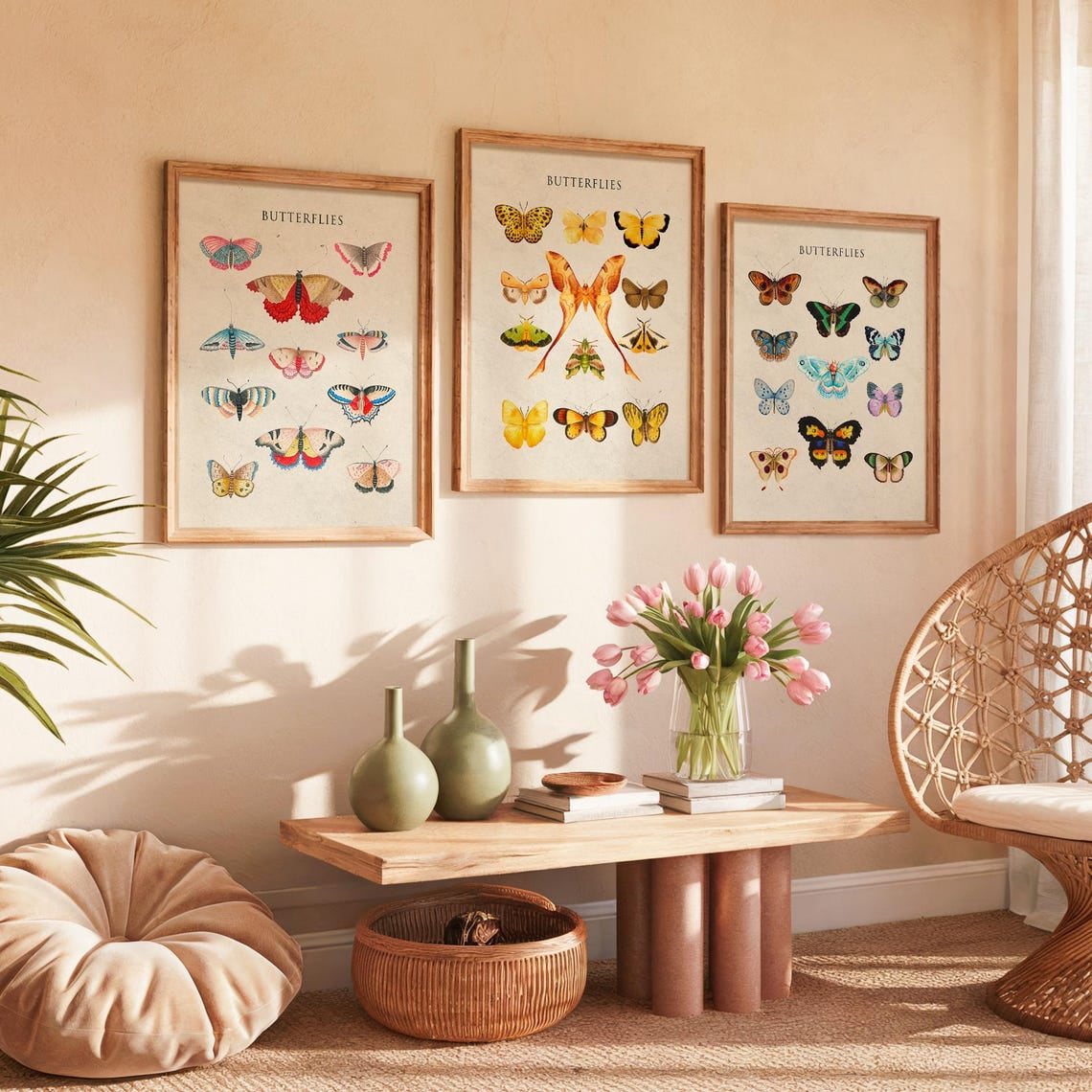 Butterfly Prints Vintage Style Entomology Wall Art Set 3 Unframed Paper ...