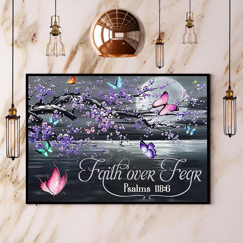 Butterfly Purple Cherry Blossom Faith Over Fear Paper Poster No Frame ...