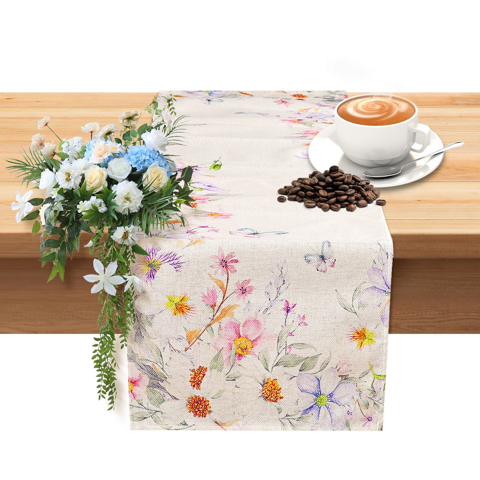 Butterfly Purple Flower Floral Table Runner, 12.9 x 72 Inch Dining Room ...