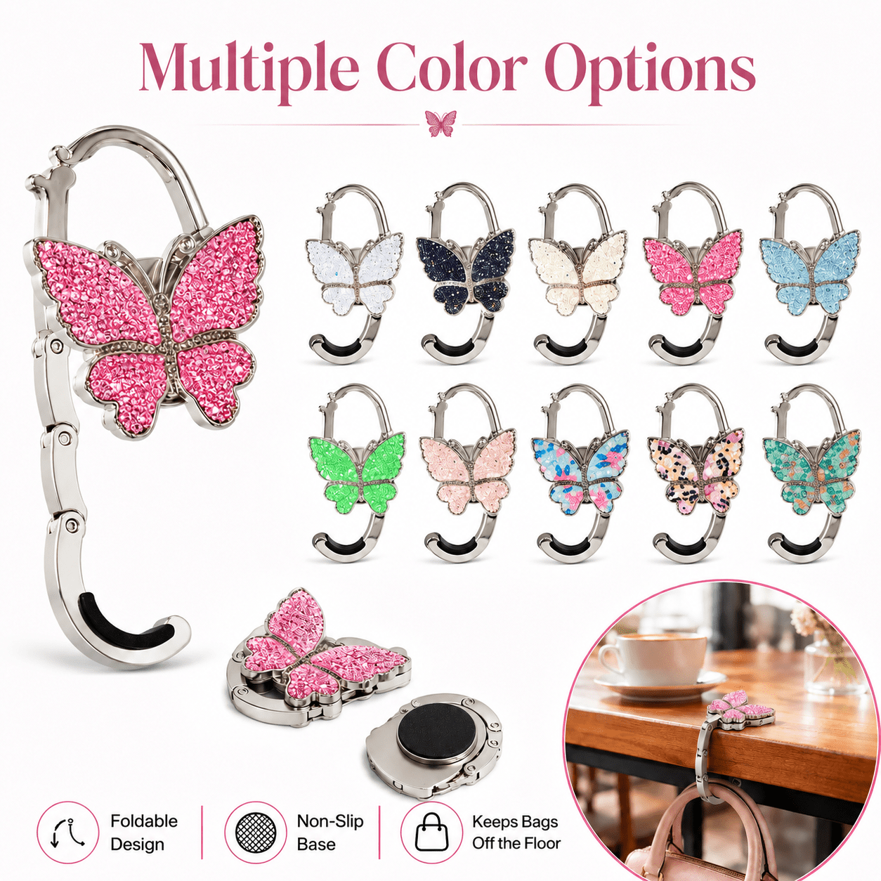 Butterfly Purse Hook for Table, Foldable Handbag Hanger for Women ...