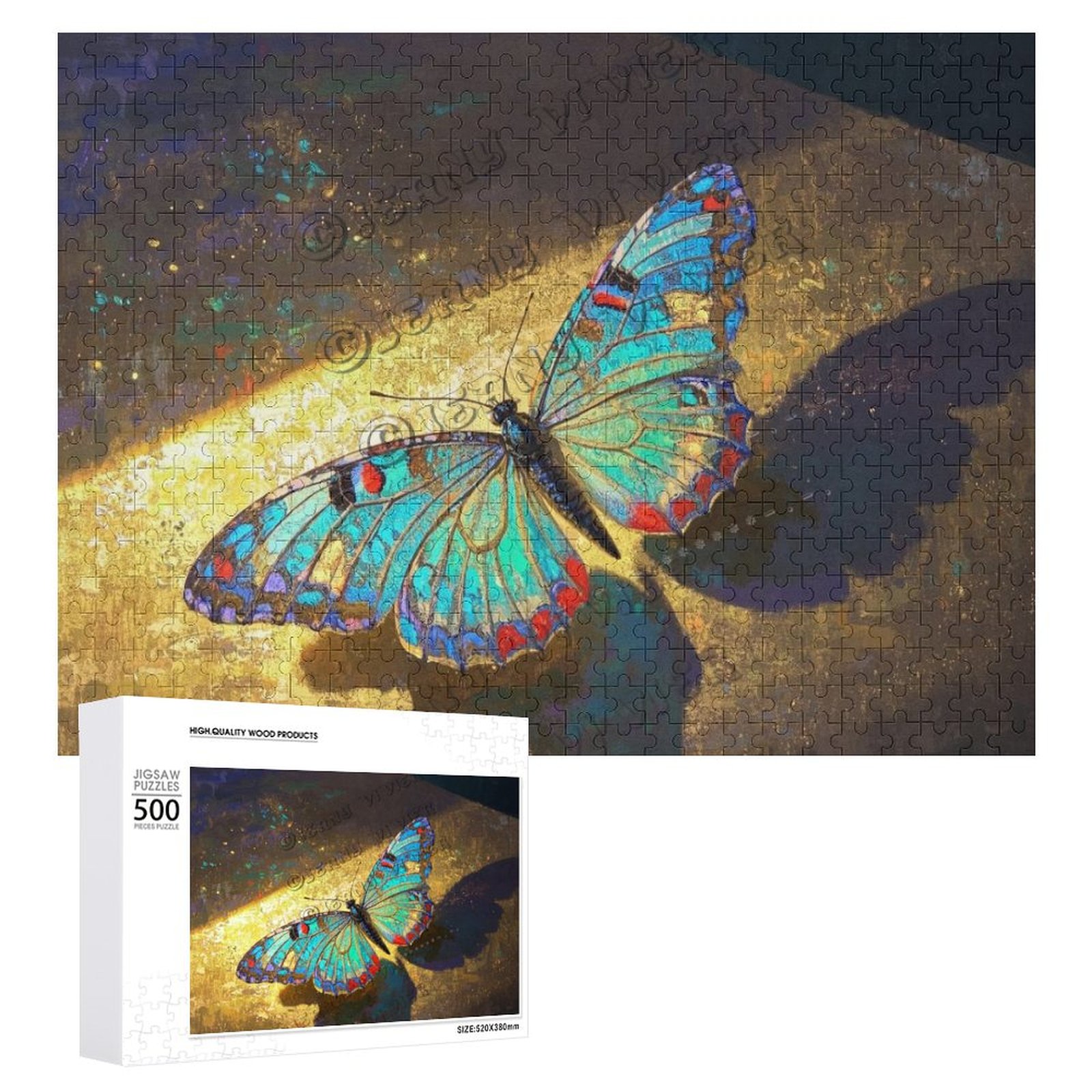 Butterfly Puzzle 500 Piece Wooden – Abstract Gold Design for Adults ...