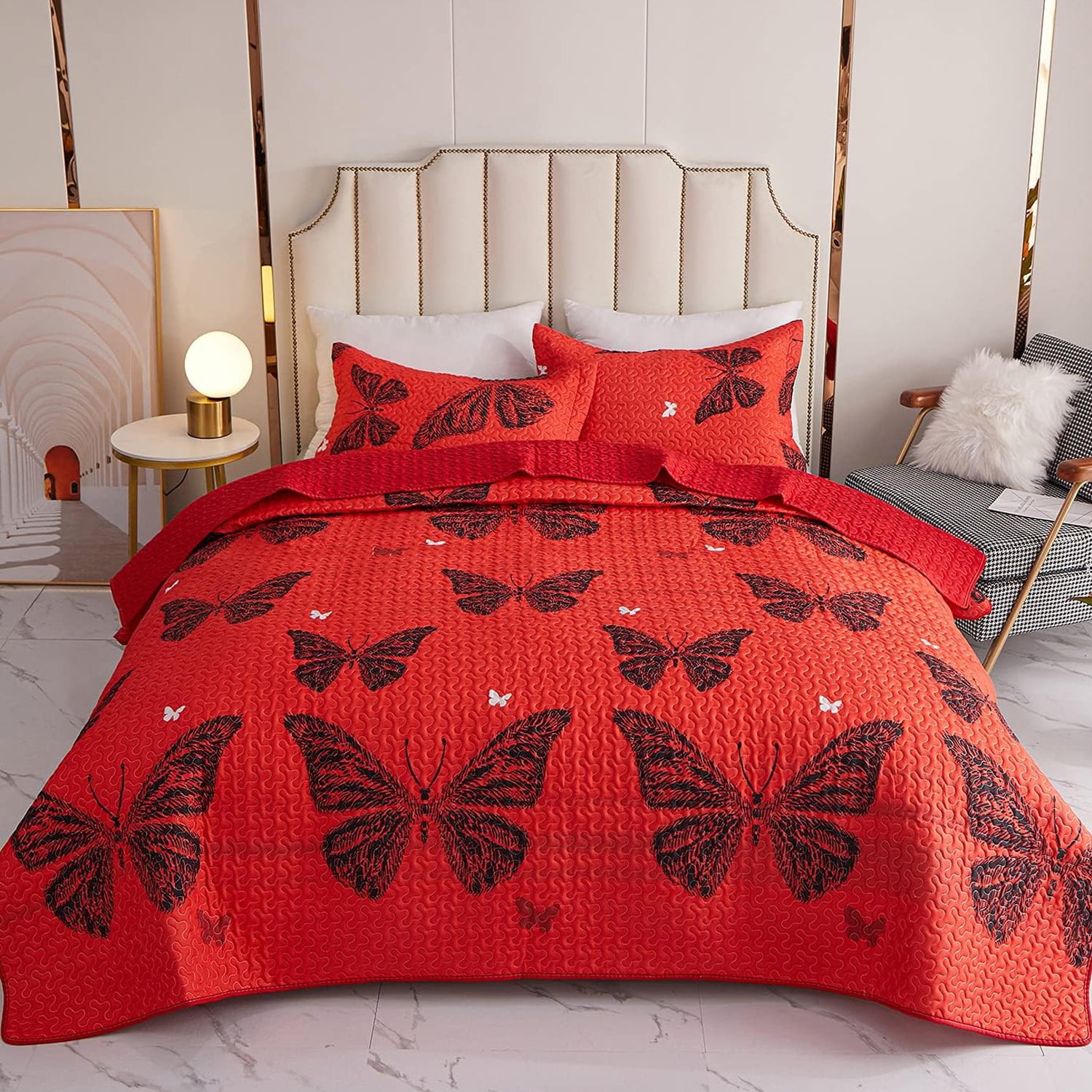 Butterfly Quilt Set Queen Size - Soft Microfiber Lightweight 3-Piece ...