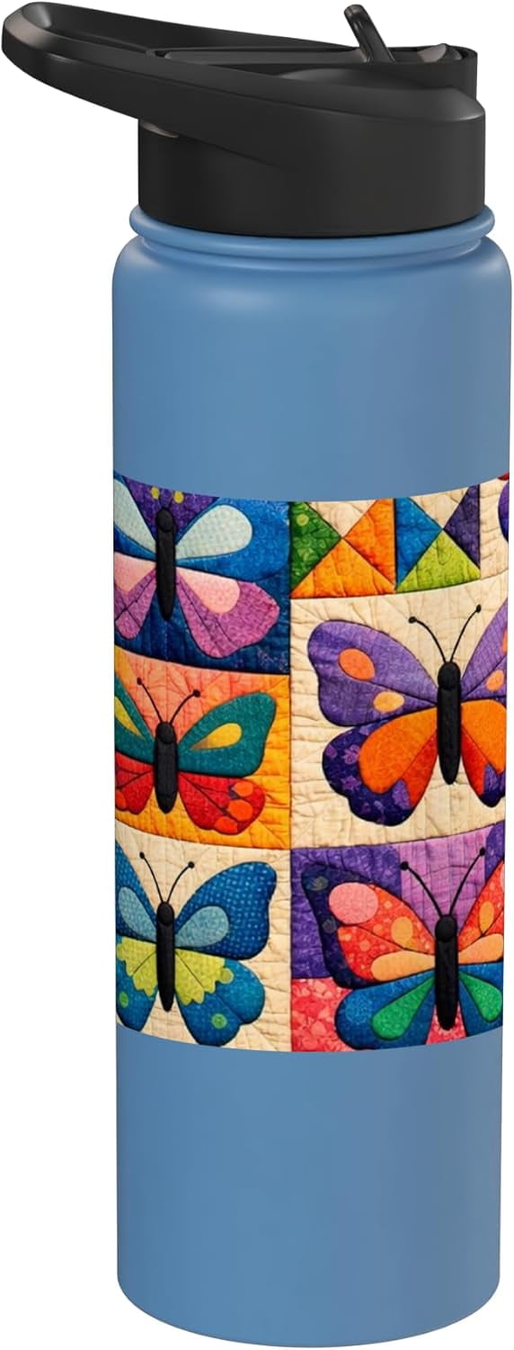 Butterfly Quilt Patchwork Colorful Sewing Art Stainless Steel Insulated ...