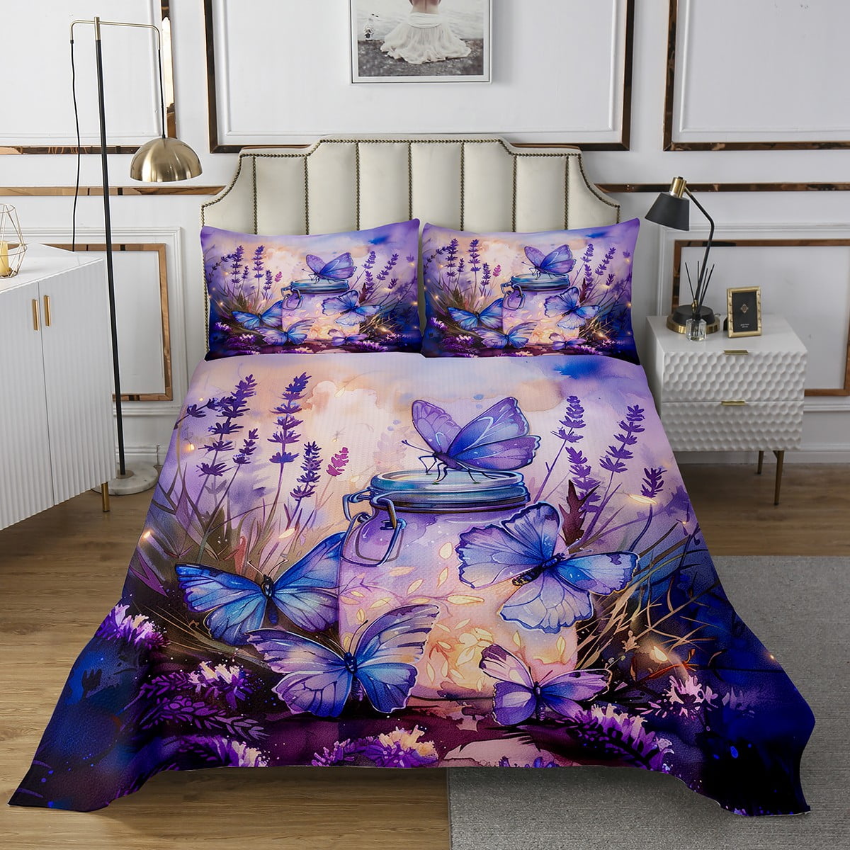 Butterfly Quilt Set Gradient Blue Purple Queen Bedspread Set,Boho ...