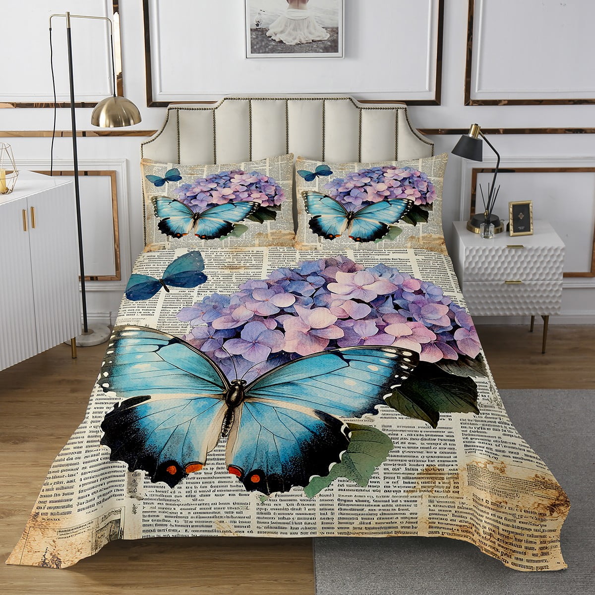 Butterfly Quilt Set King Blue Dreamy Butterfly Bedspread Purple ...