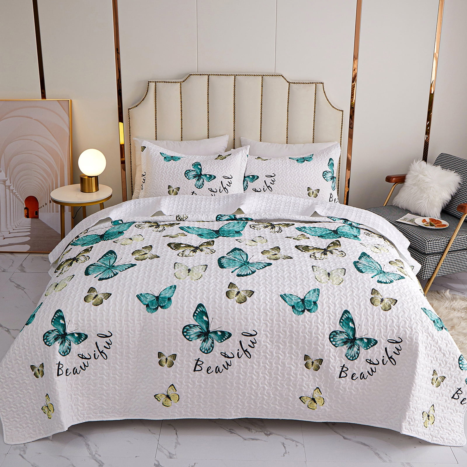 Butterfly Quilt Set: Lightweight Soft Bedspread Ideal for Bedroom Décor ...