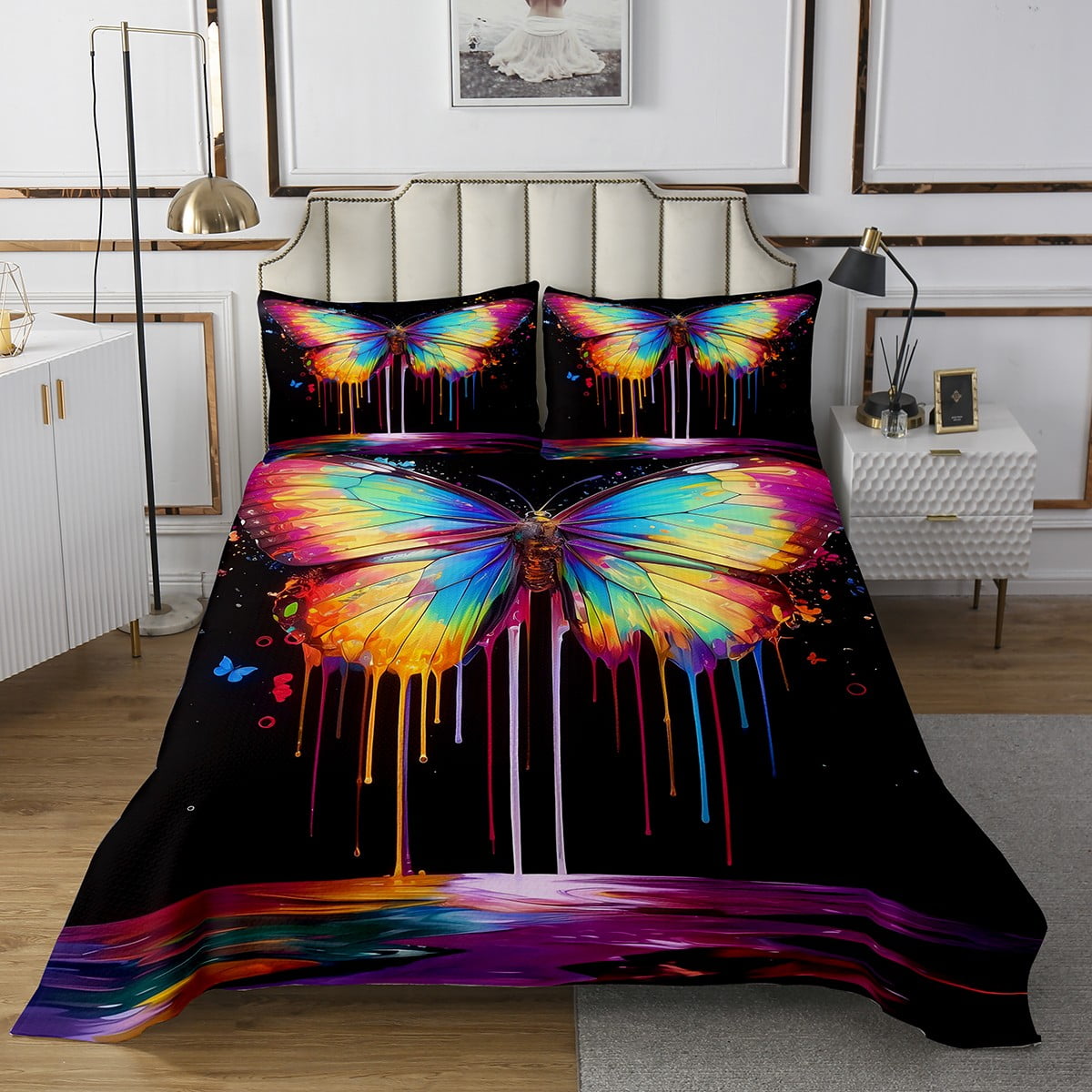 Butterfly Quilt Set Queen for Girls Kids Rainbow Butterfly Bedspread 3 ...