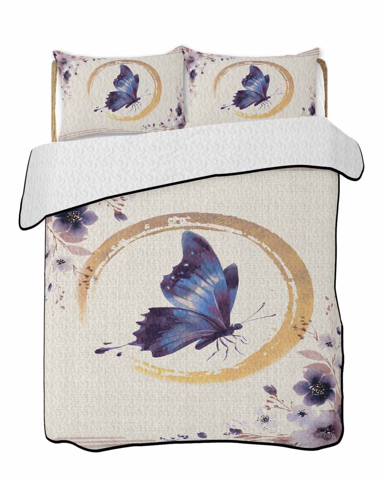 Butterfly Quilts Bedding Set California King Watercolor Purple ...