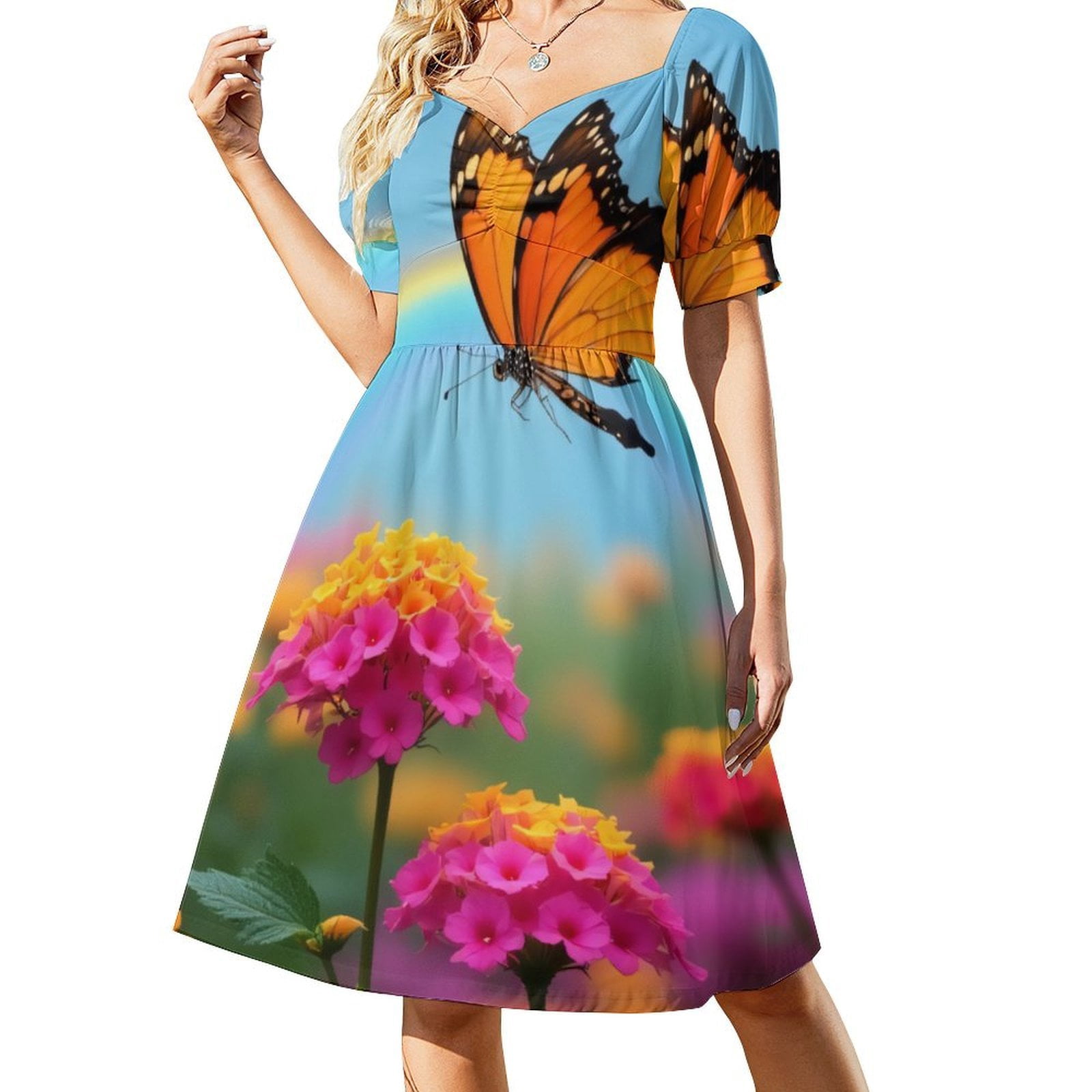 Butterfly Rainbow Floral Print Summer Women's Dress 2025 Elegant ...