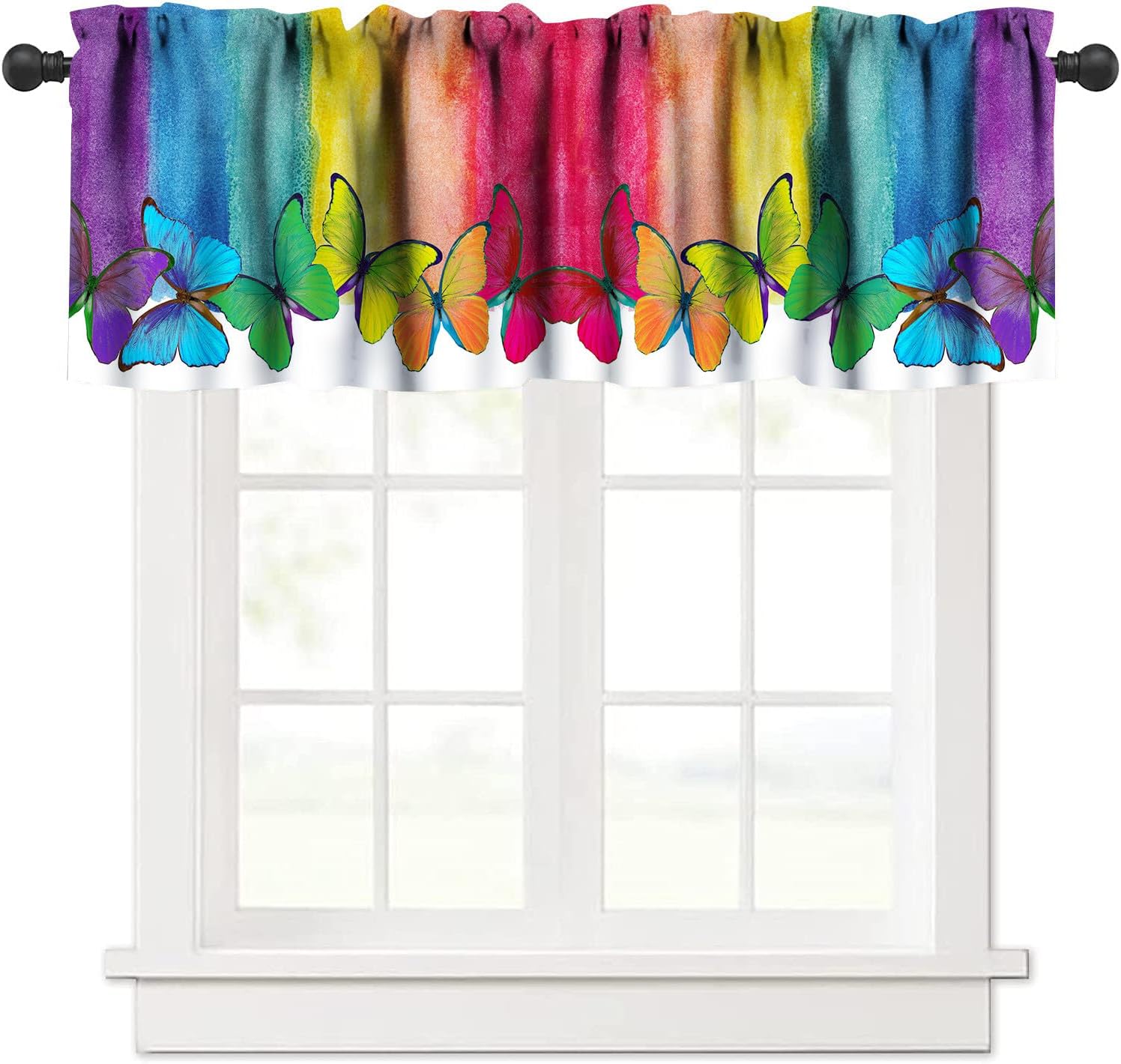 Butterfly Rainbow Window Valance,Cartoon Watercolor Butterfly Romantic ...