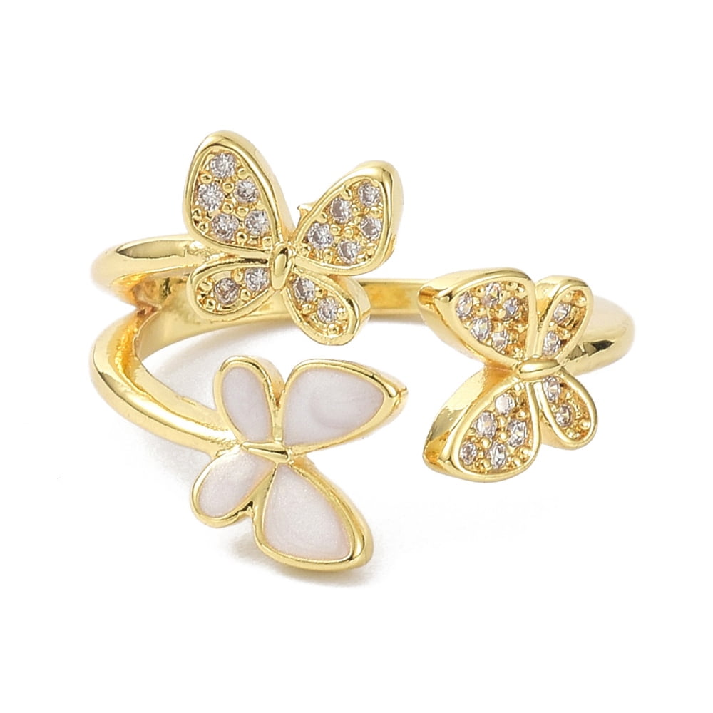 Butterfly Real 18K Gold Plated Cuff Rings for Girl Women Gift Brass ...