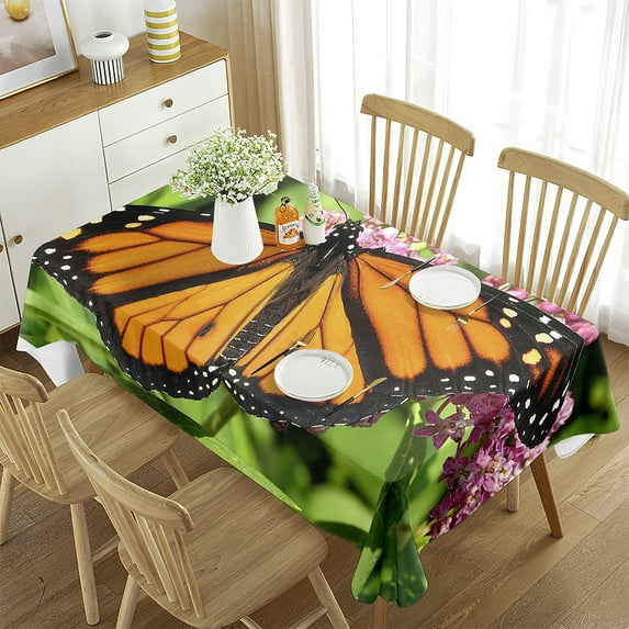 Butterfly Rectangle Tablecloth Washable Reusable Polyester Floral Table ...