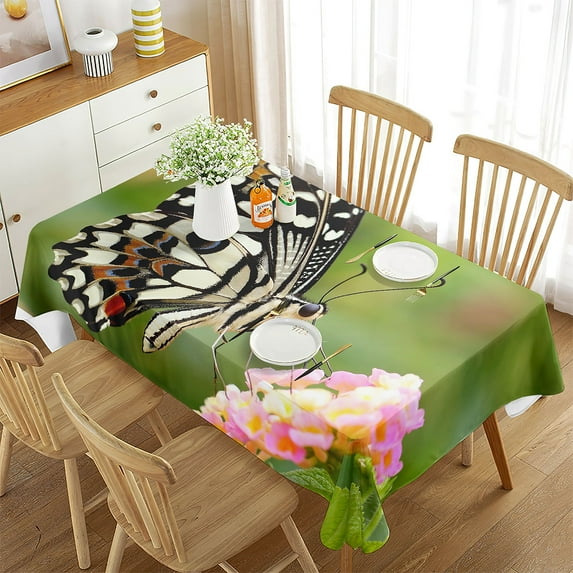Butterfly Rectangle Tablecloth Washable Reusable Polyester Floral Table ...