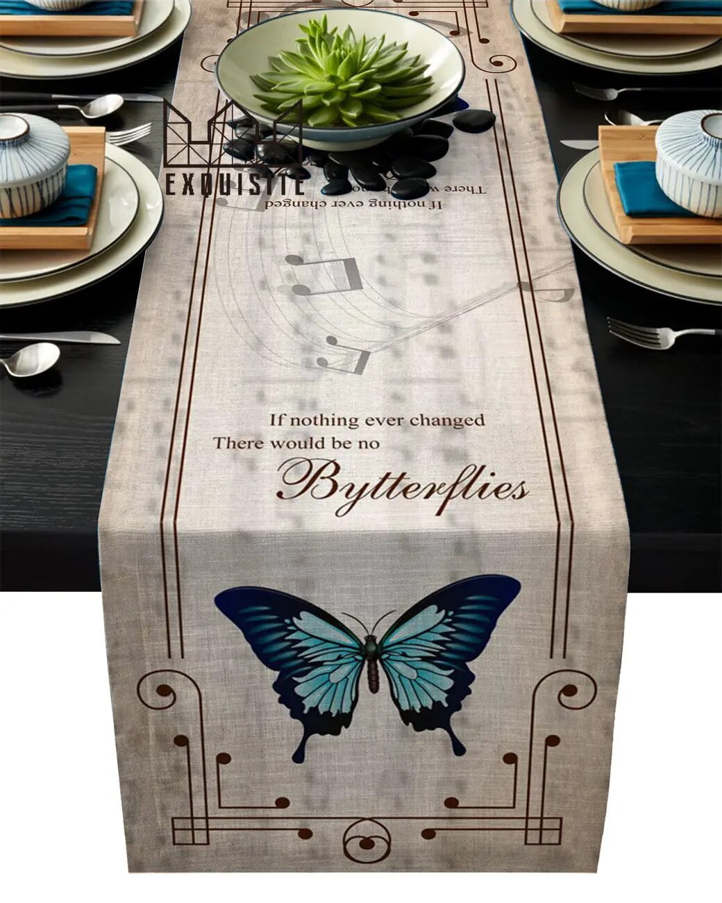 Butterfly Retro Musical Note Modern Table Runners Cloth Holidays Party ...