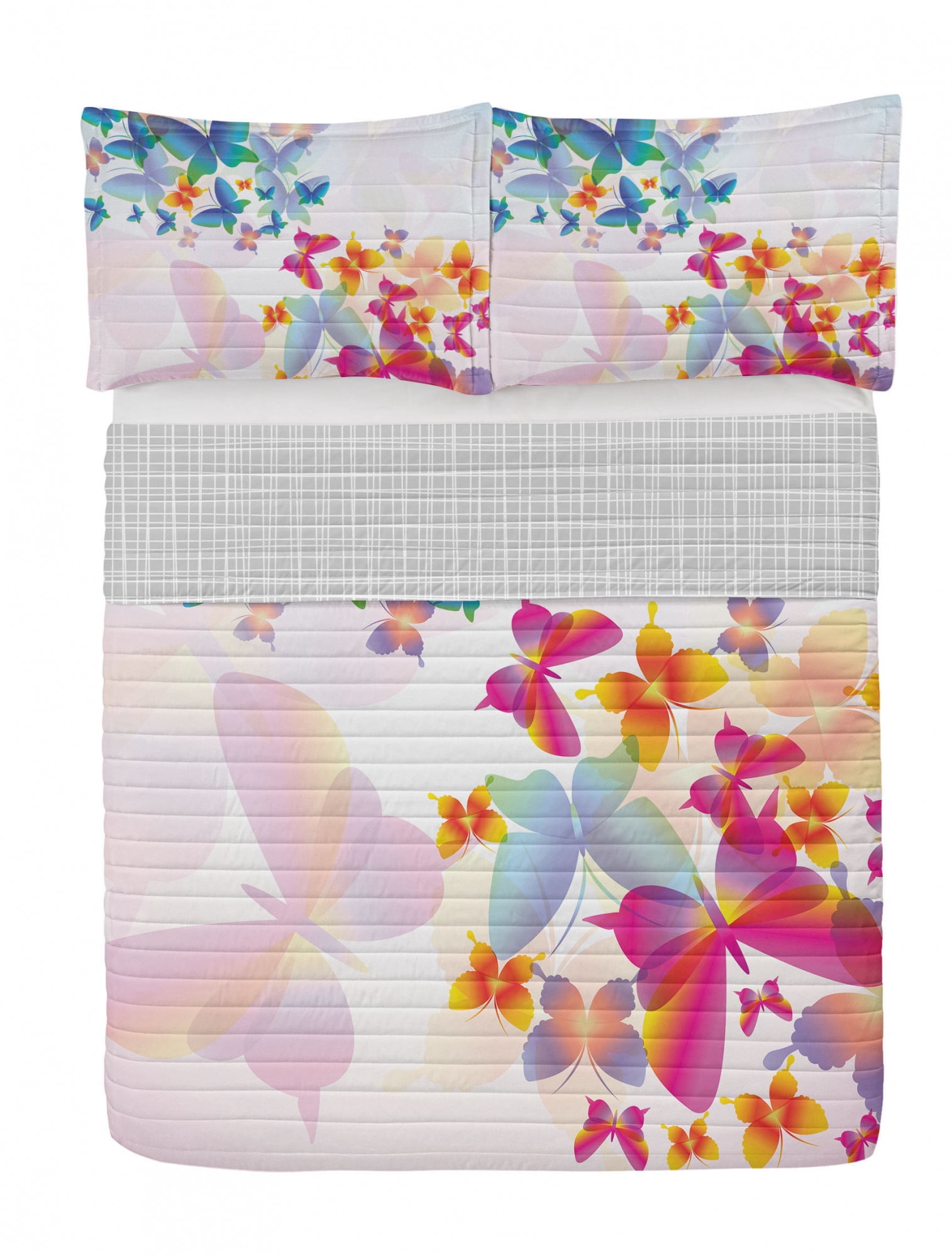 Butterfly Reversible Bedspread Set, Colorful Flying Butterflies Graphic ...