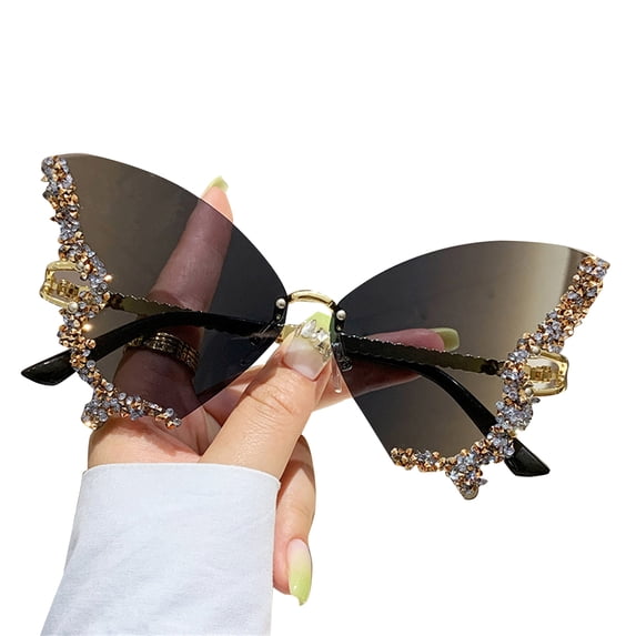 Butterfly Rimless Sunglasses Small Face Butterfly Glasses Rhinestone ...