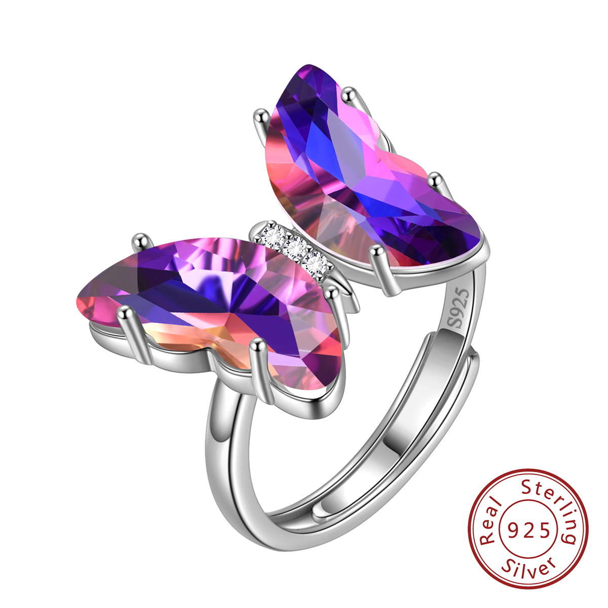 Amethyst and Peridot Sterling Silver Butterfly Ring - Walmart.com