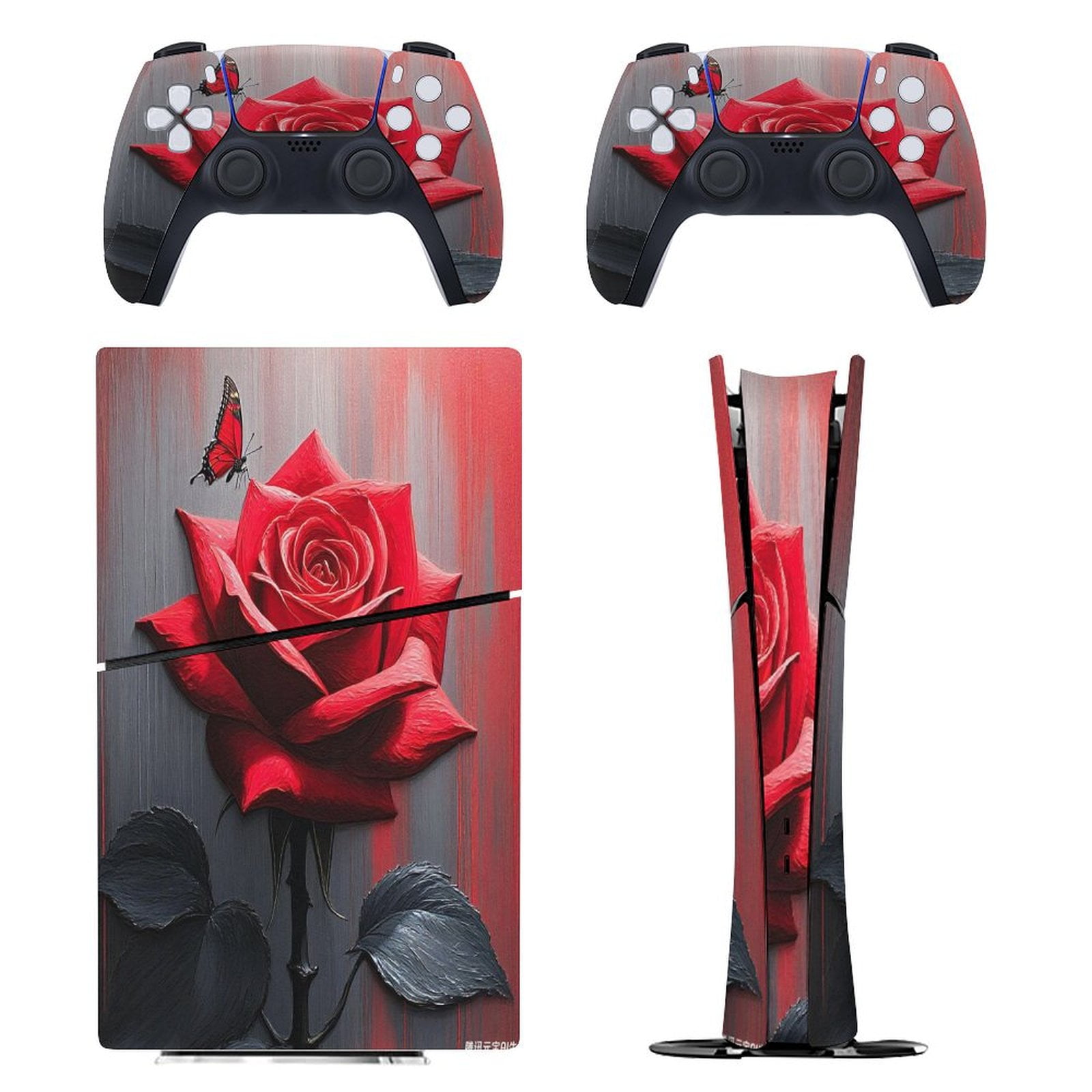 Butterfly Romantic Rose Grey And Red PS5/PS5 Slim Digital Disc Skin ...