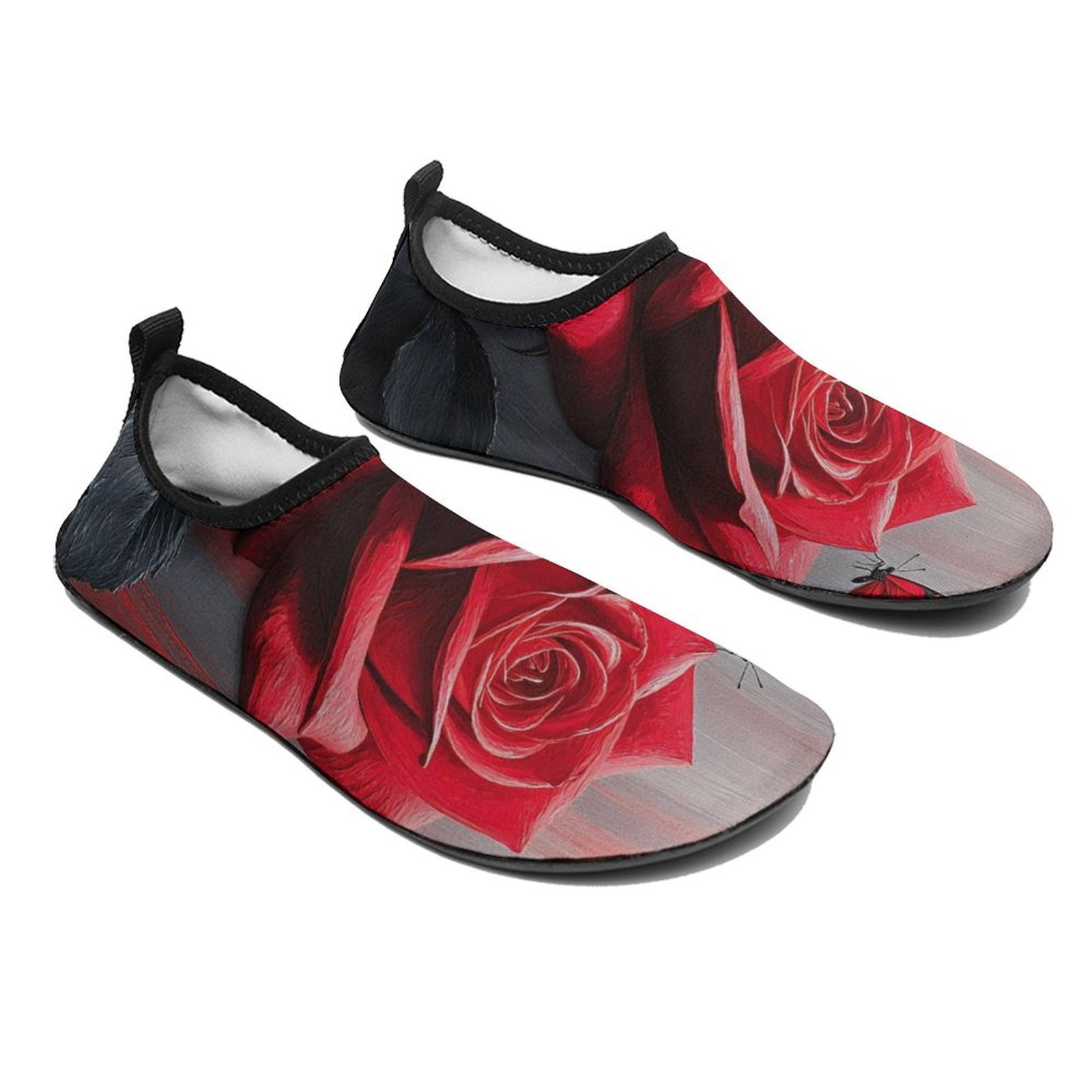 Butterfly Romantic Rose Grey And Red Water Shoes Beach Slip-on Shoes ...