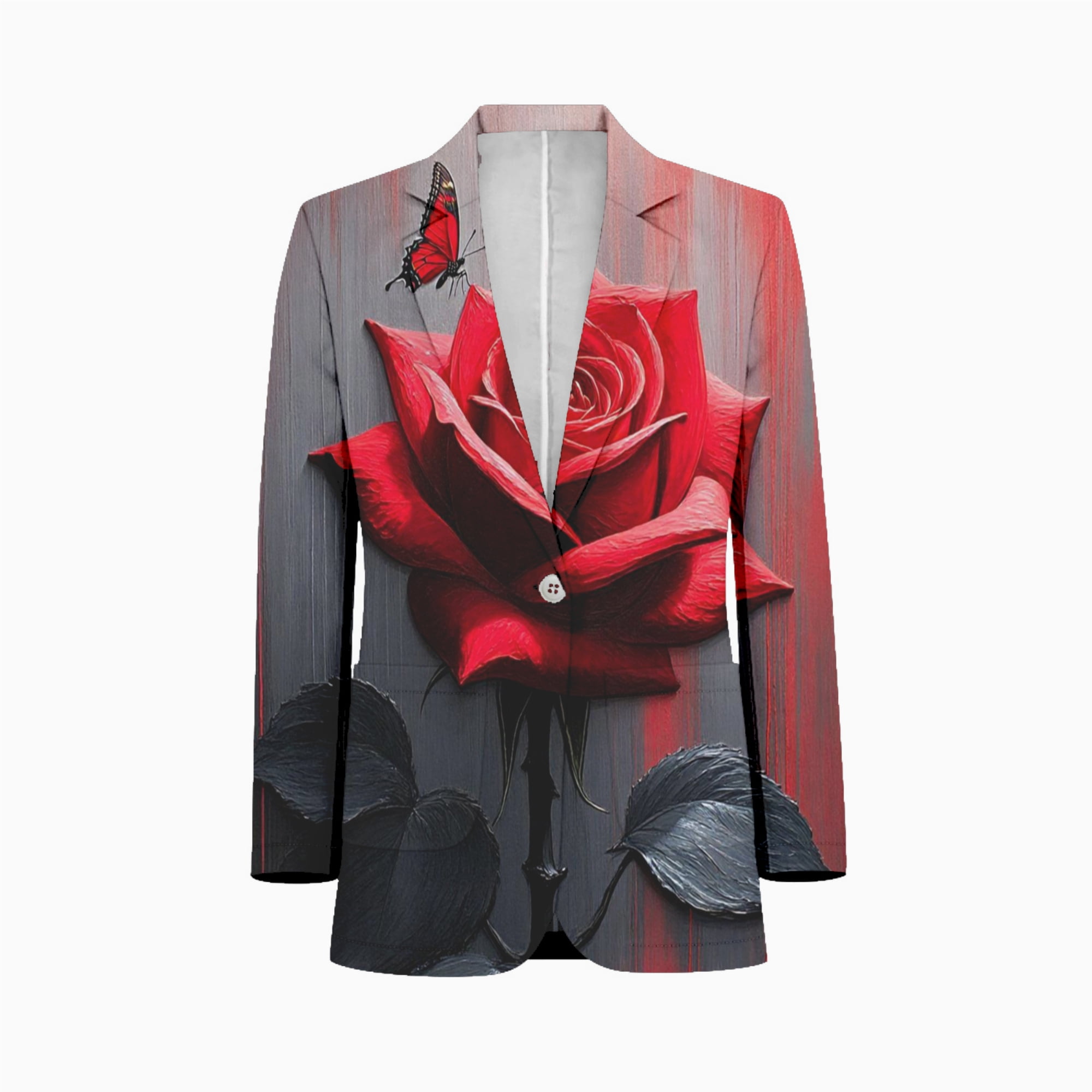 Butterfly Romantic Rose Grey and red Mens Suits Shawl Collar Slim Fit ...