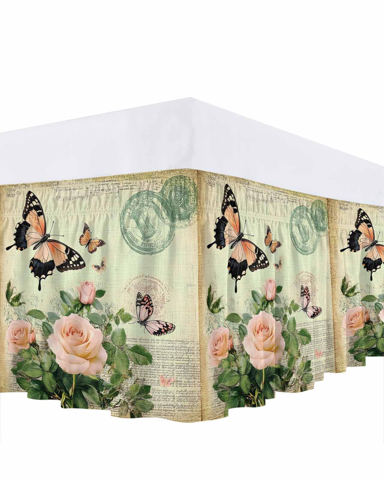 Butterfly Rose Bed Skirt Queen Size 16 Inch Drop, Vintage Adjustable ...