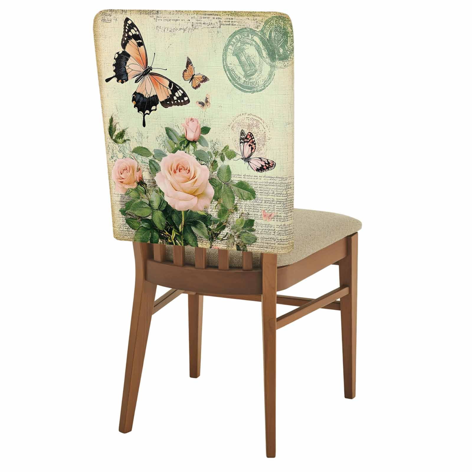 Butterfly Rose Chair Back Covers Set of 1, Vintage Stretch Dining Chair ...