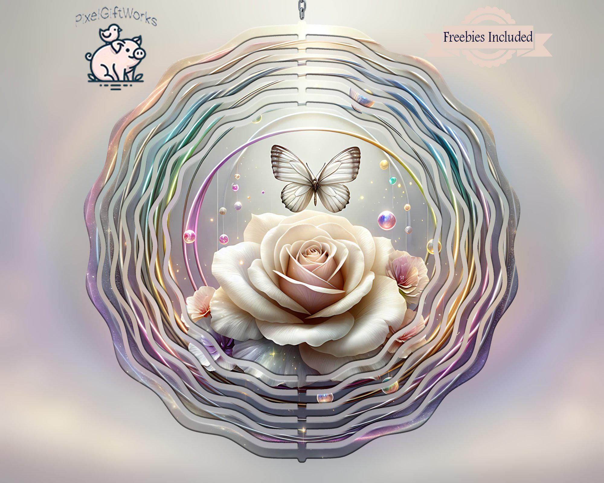 Butterfly Rose Garden 3D Wind Spinner Kinetic Outdoor Yard Decor ...