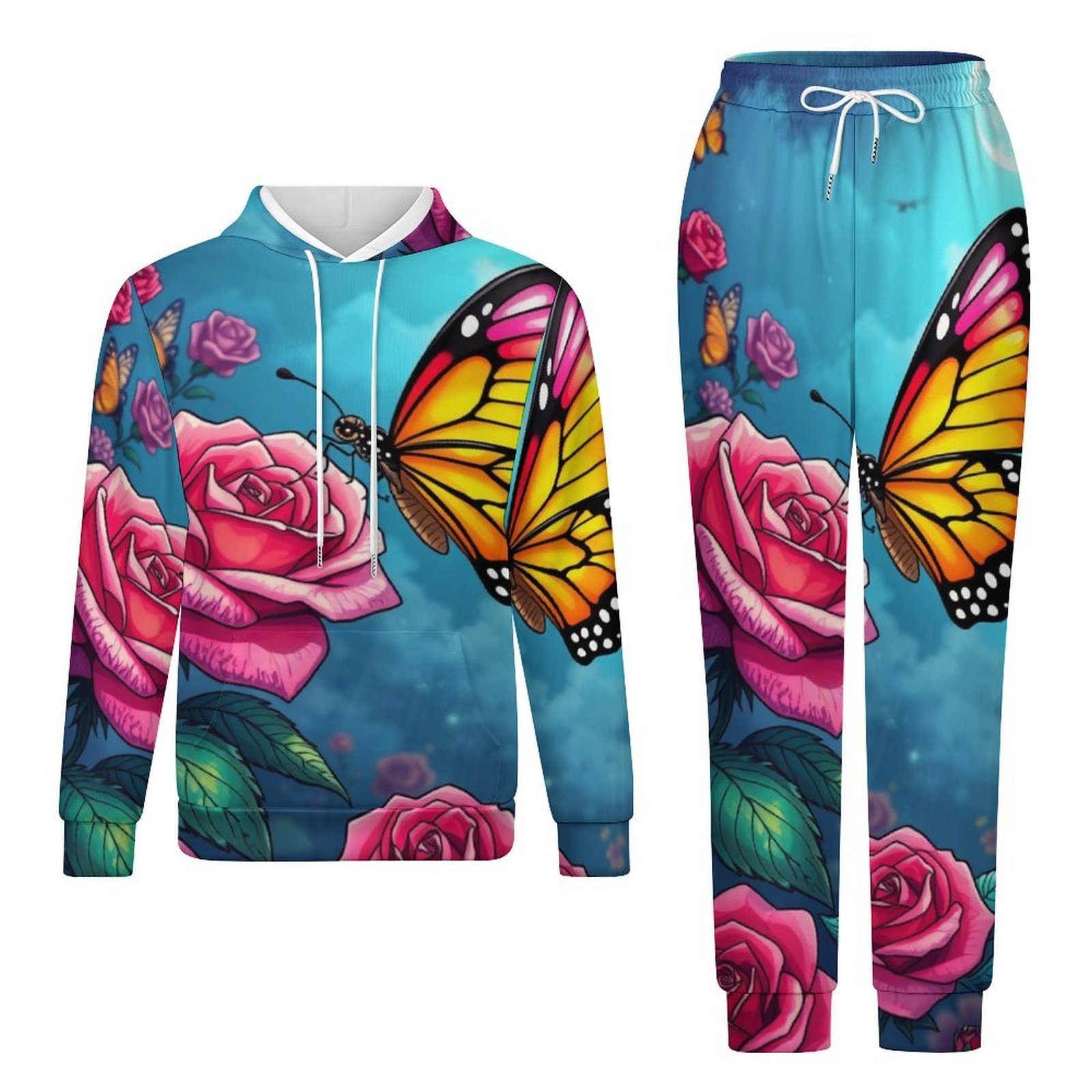 Butterfly Rose Garden Hoodie And Pants Set Tracksuit Men Women Clothing ...