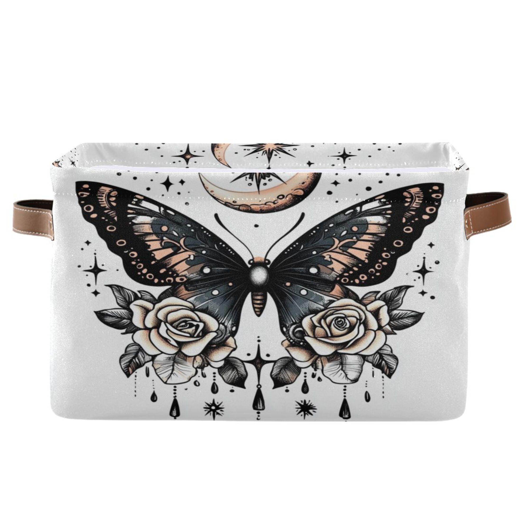 Butterfly with Rose and Moon Foldable Storage Basket,Canvas Fabric ...