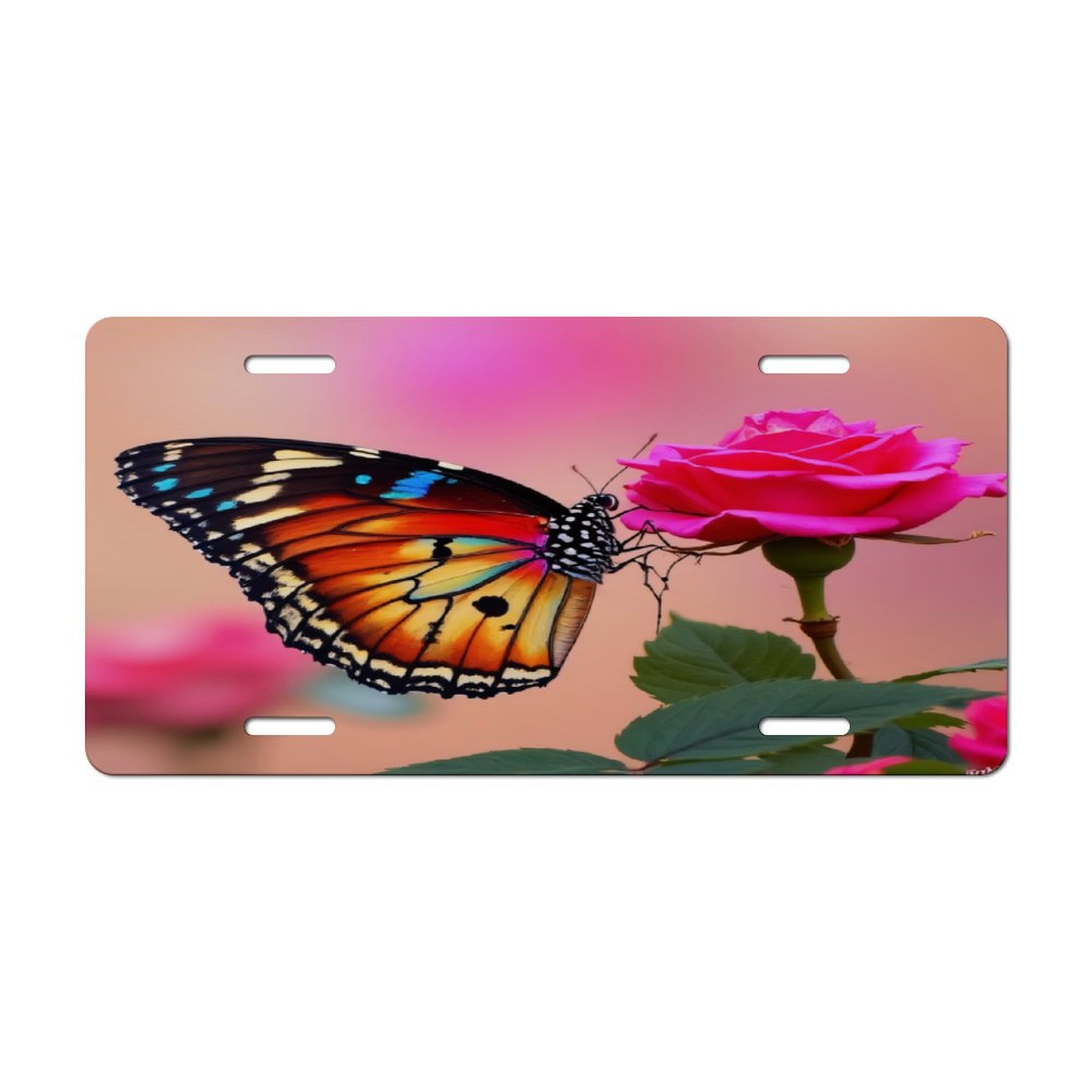 Butterfly on Rose Print Car Decorative Front License Plate,Vanity Tag ...