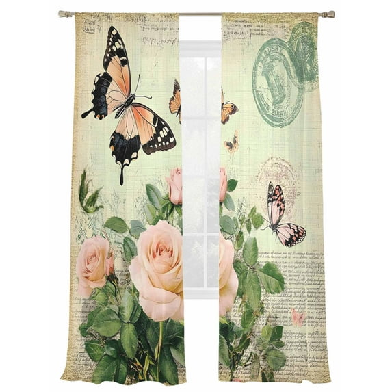 Butterfly Rose Sheer Curtains for Living Room Bedroom, Vintage Light ...
