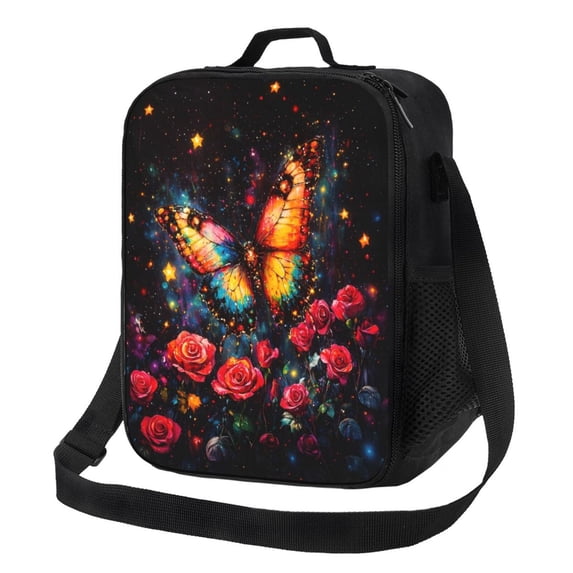 Butterfly Rose Starry Sky Pattern Lunch Bag Insulated Thermal Box with ...