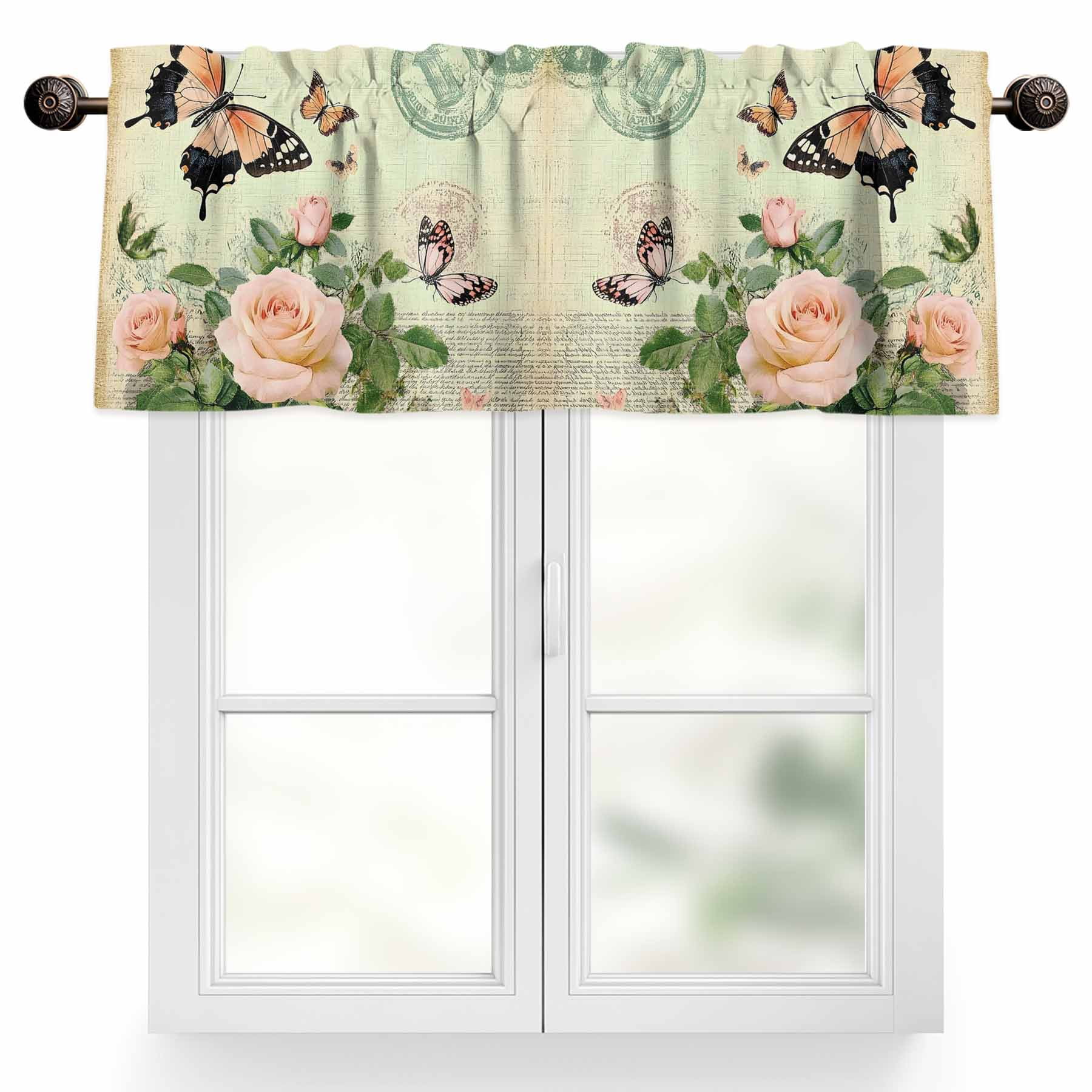 Butterfly Rose Valances for Windows, 60 x 18in, Vintage Old Newspaper ...