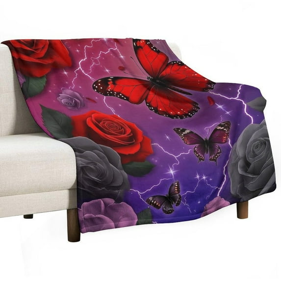 Butterfly Roses Lightning Soft Print Blanket Throw Blankets Warm Cozy Lightweight Couch Blanket ...