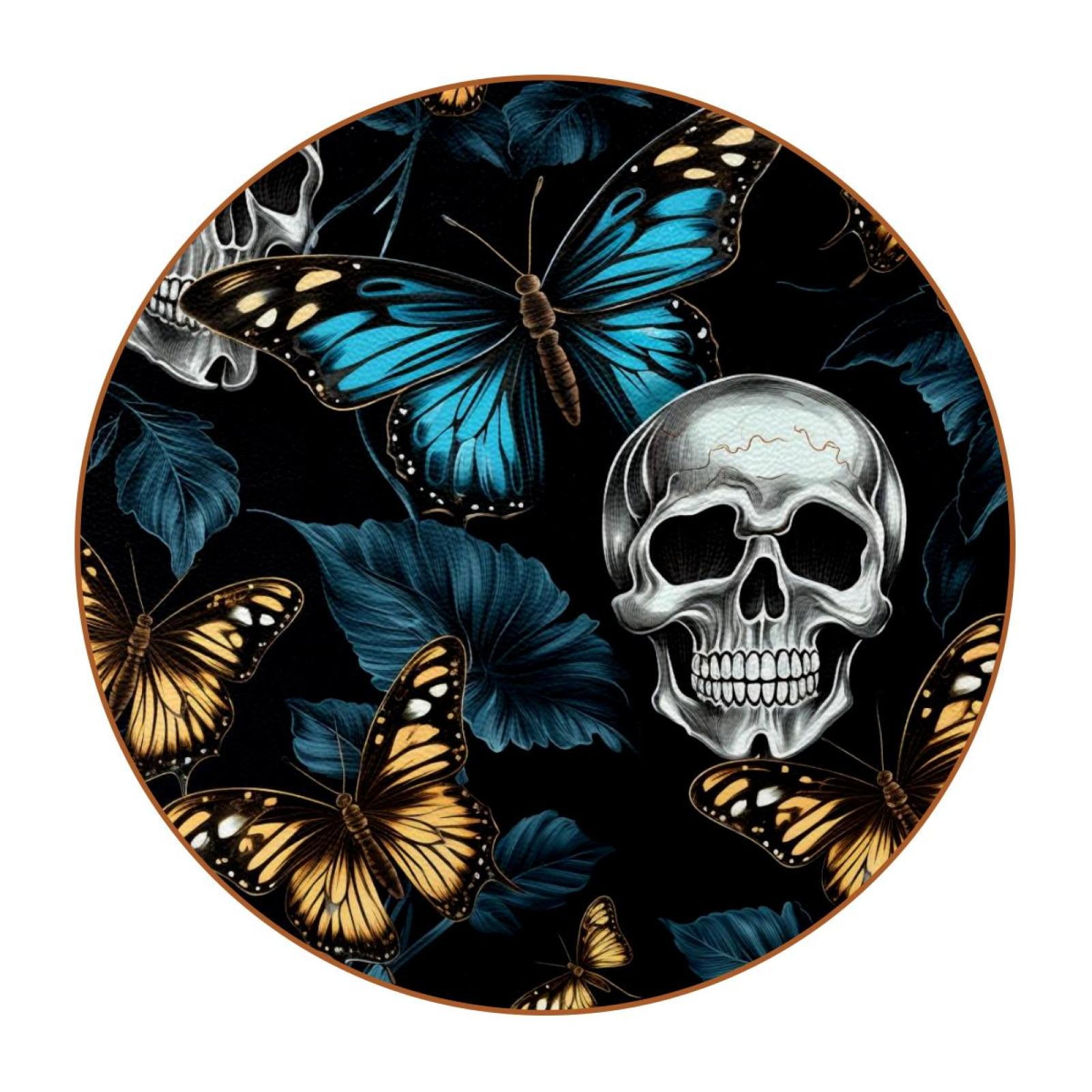 Butterfly Round Coasters Set of 6, Microfiber Leather Drink Coasters ...