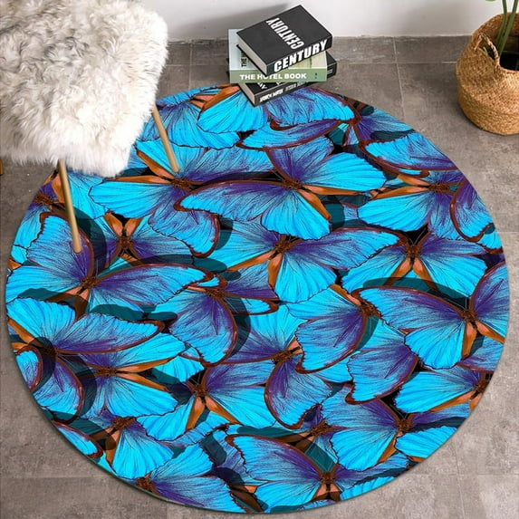 Butterfly Round Flannel Carpet for Living Room Mat Children Carpet ...