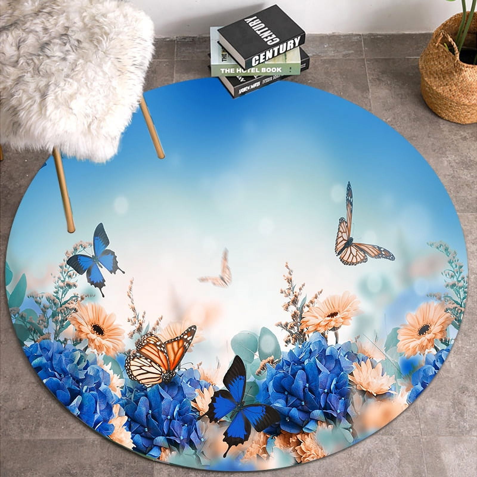 Butterfly Round Flannel Carpet for Living Room Mat Children Carpet ...