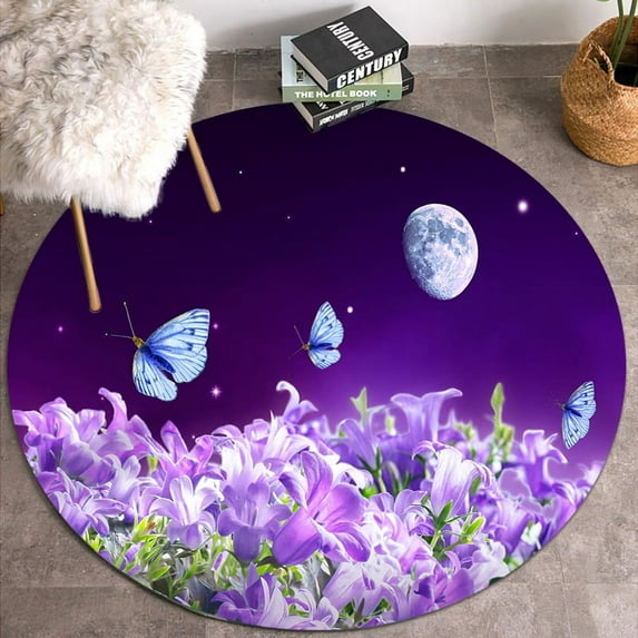 Butterfly Round Flannel Carpet for Living Room Mat Children Carpet ...
