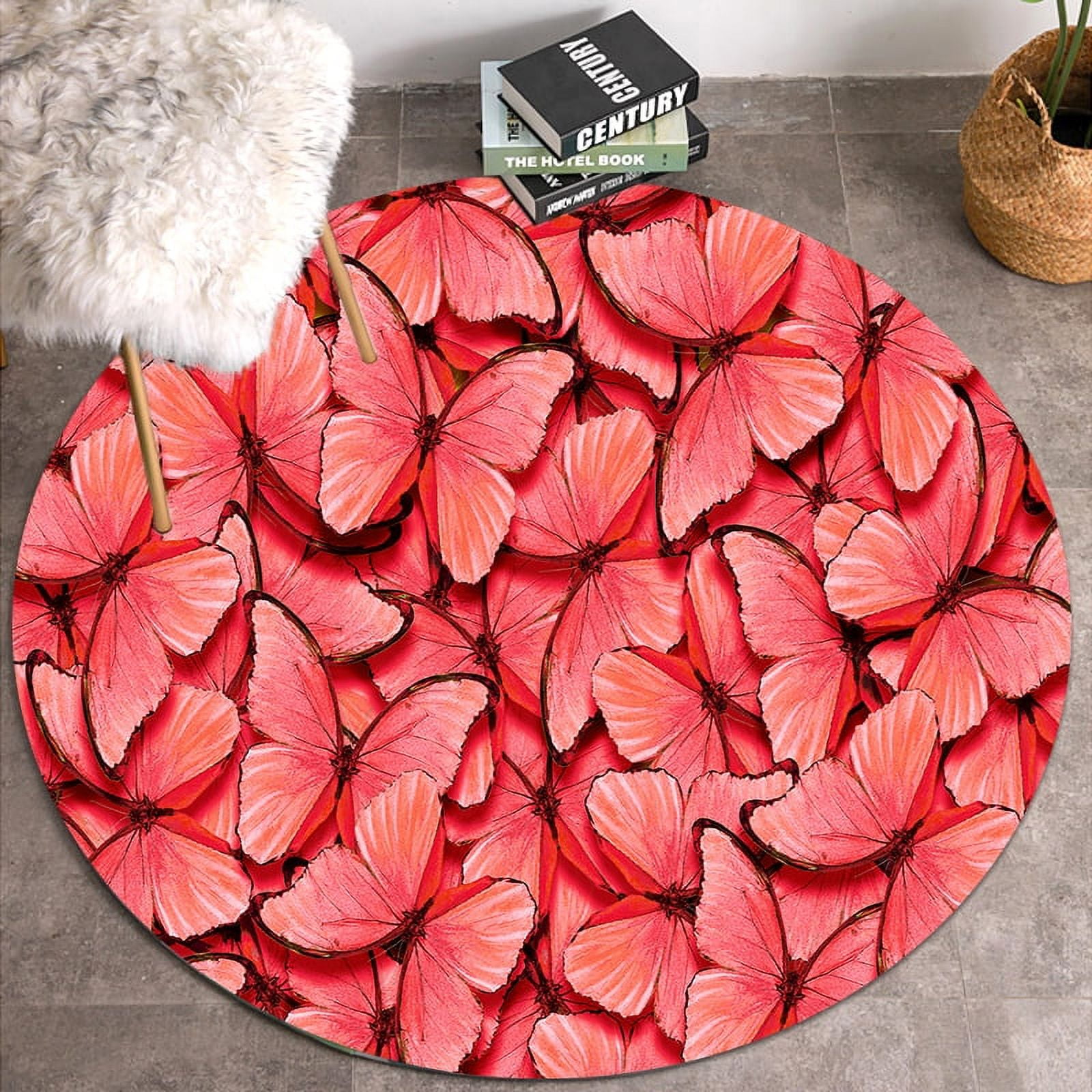 Butterfly Round Flannel Carpet for Living Room Mat Children Carpet ...