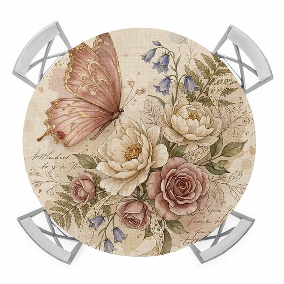 Butterfly Round Table Cover, Roses Lavender Ferns French Countryside ...