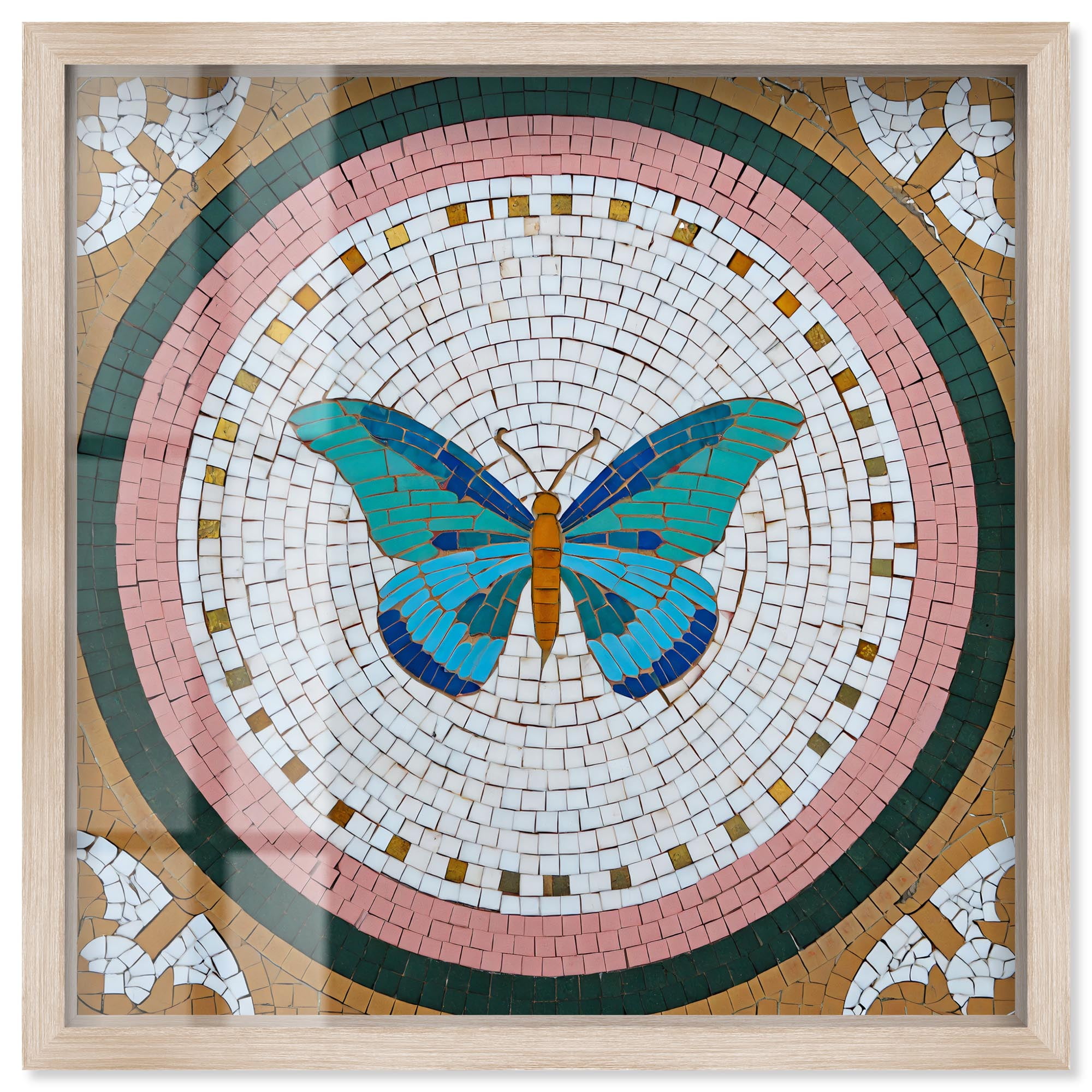 Butterfly Roundel Mosaic Shadowbox Print Gold Wall Art by Art Remedy ...