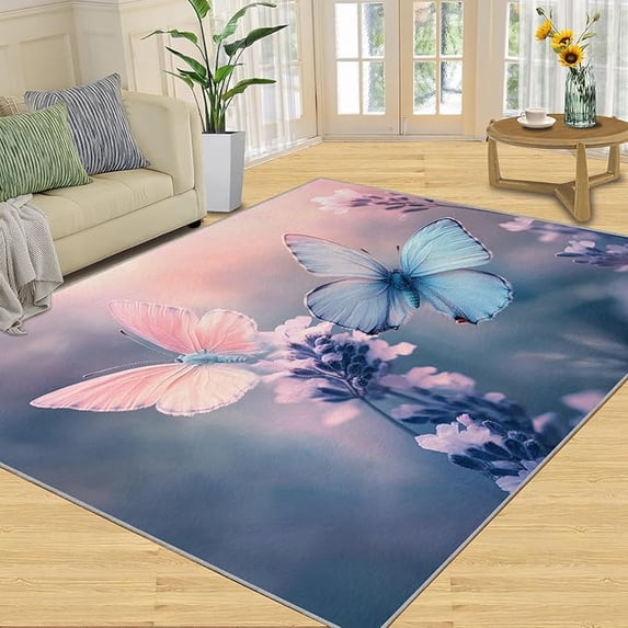 Butterfly Rug, Spring Flower Area Rugs for Living Room, Insect Washable ...