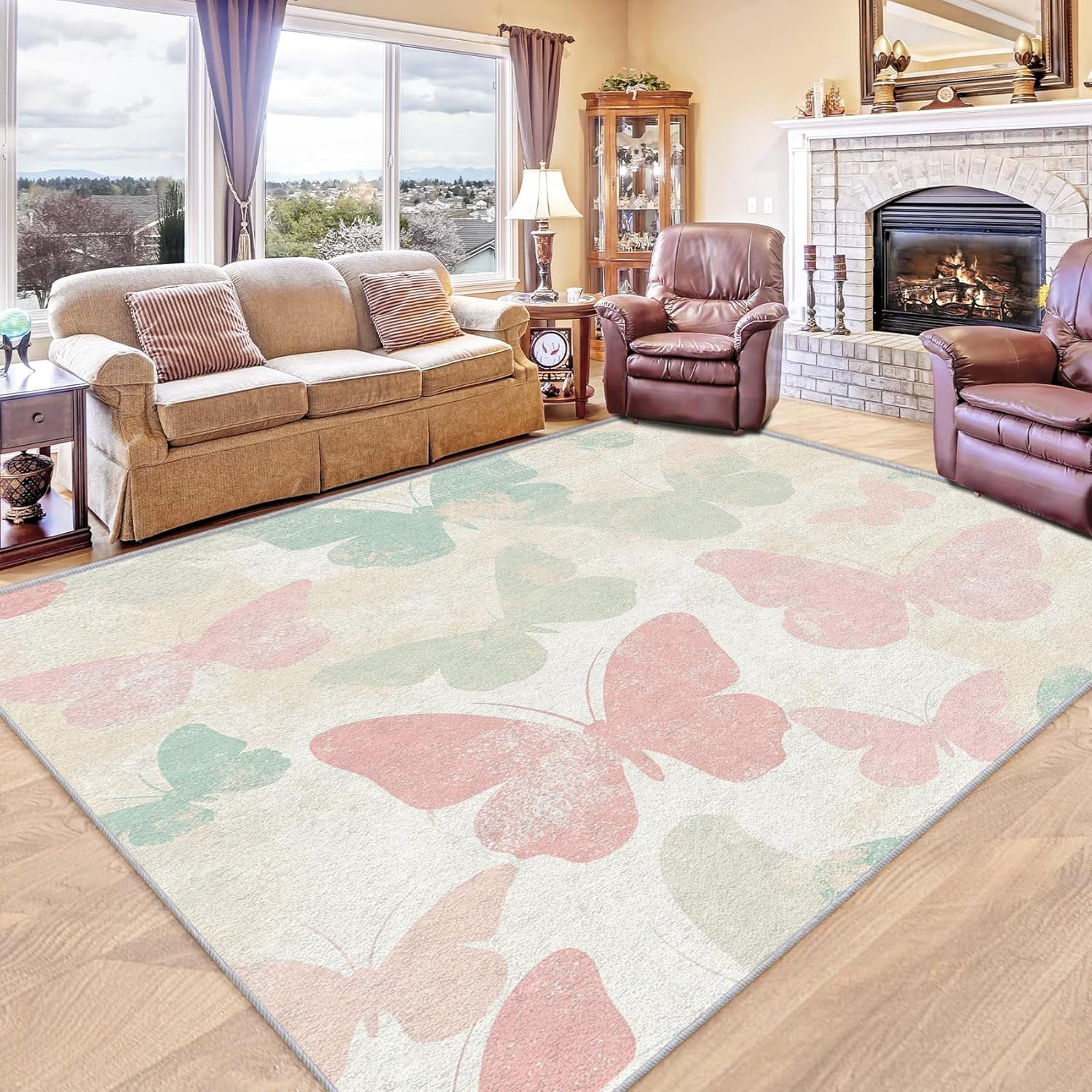 Butterfly Rug Washable Butterflies Rugs For Living Room Bedroom, Shabby ...