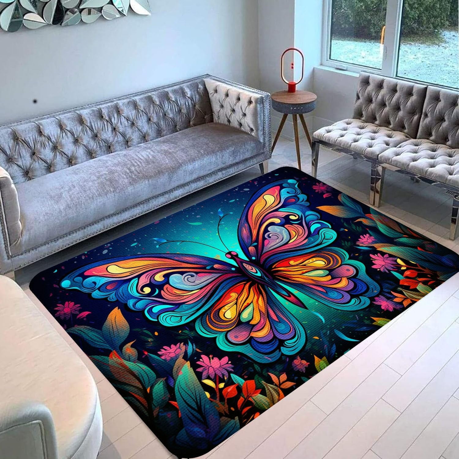 Butterfly Rugs for Bedroom Decor Blue Butterfly Theme Prints Carpets ...