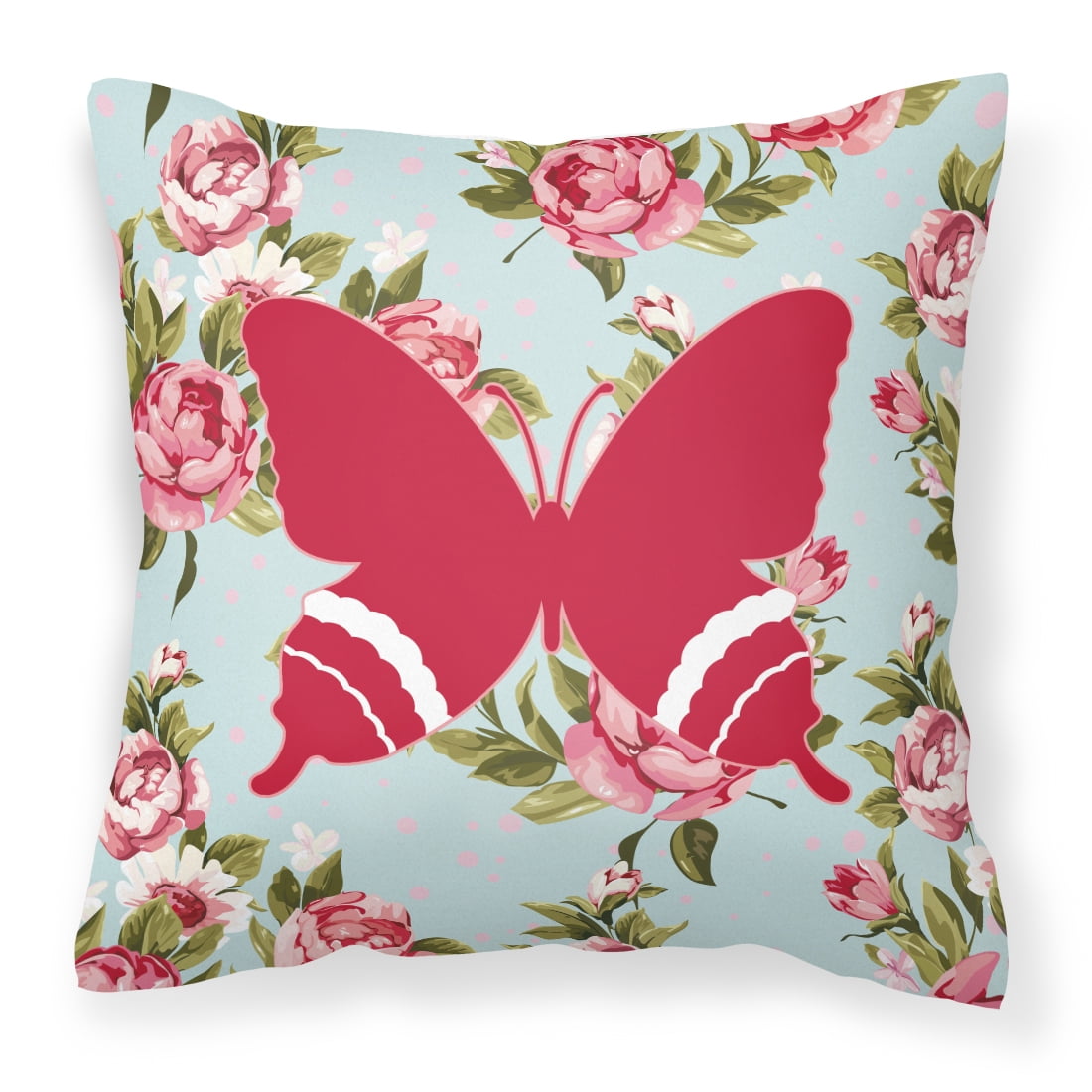Butterfly Shabby Chic Blue Roses BB1034 Fabric Decorative Pillow ...