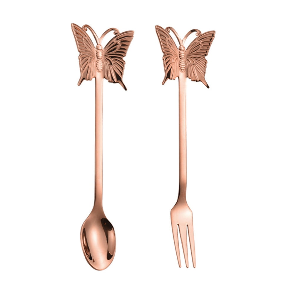 Butterfly Shape Cake Spoon Tasting Dessert Forks Spoons Stainless Steel ...