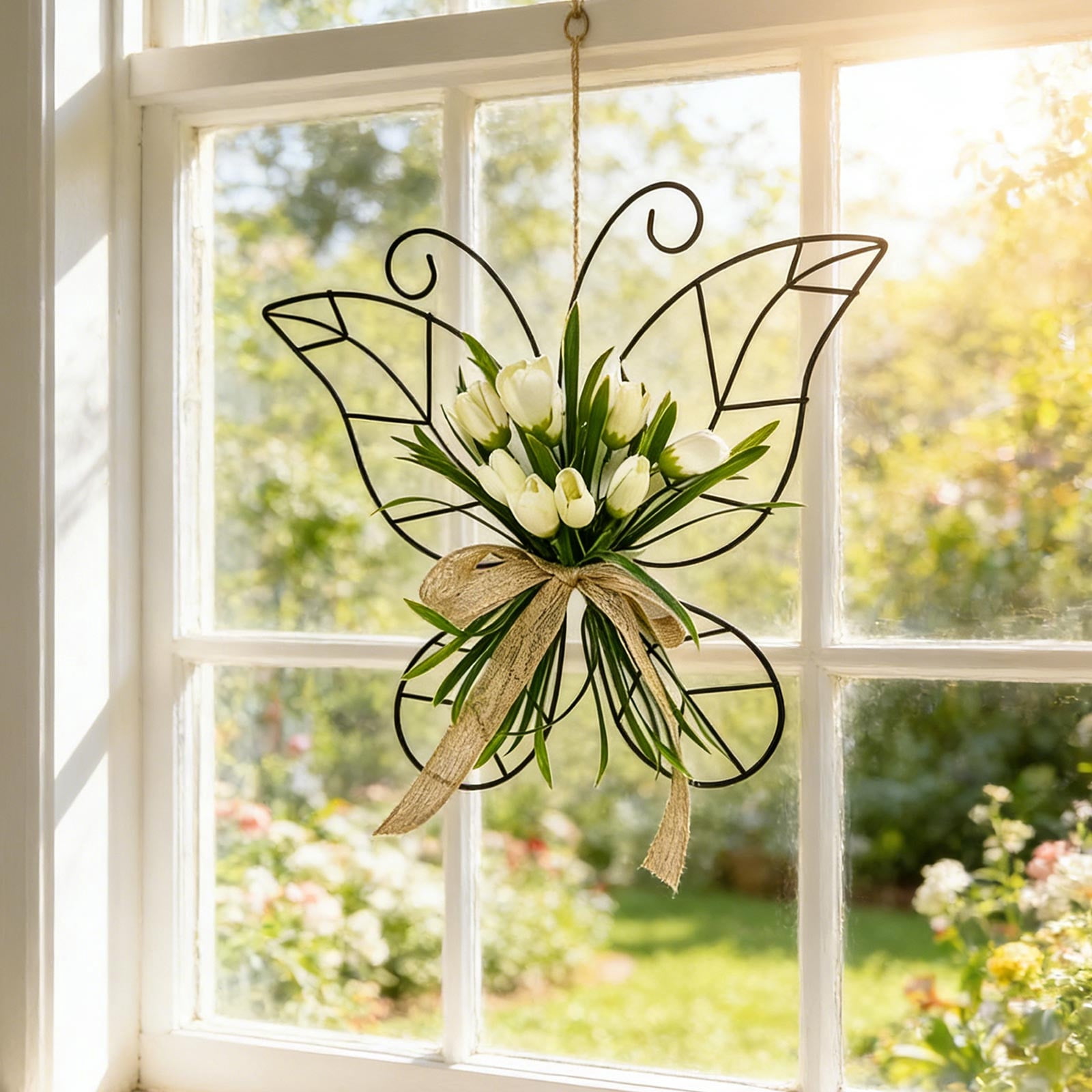 Butterfly Shaped Artificial Flower Wreath Spring Summer Decorative ...